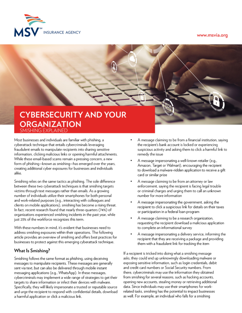 Smishing Explained - MSV Insurance